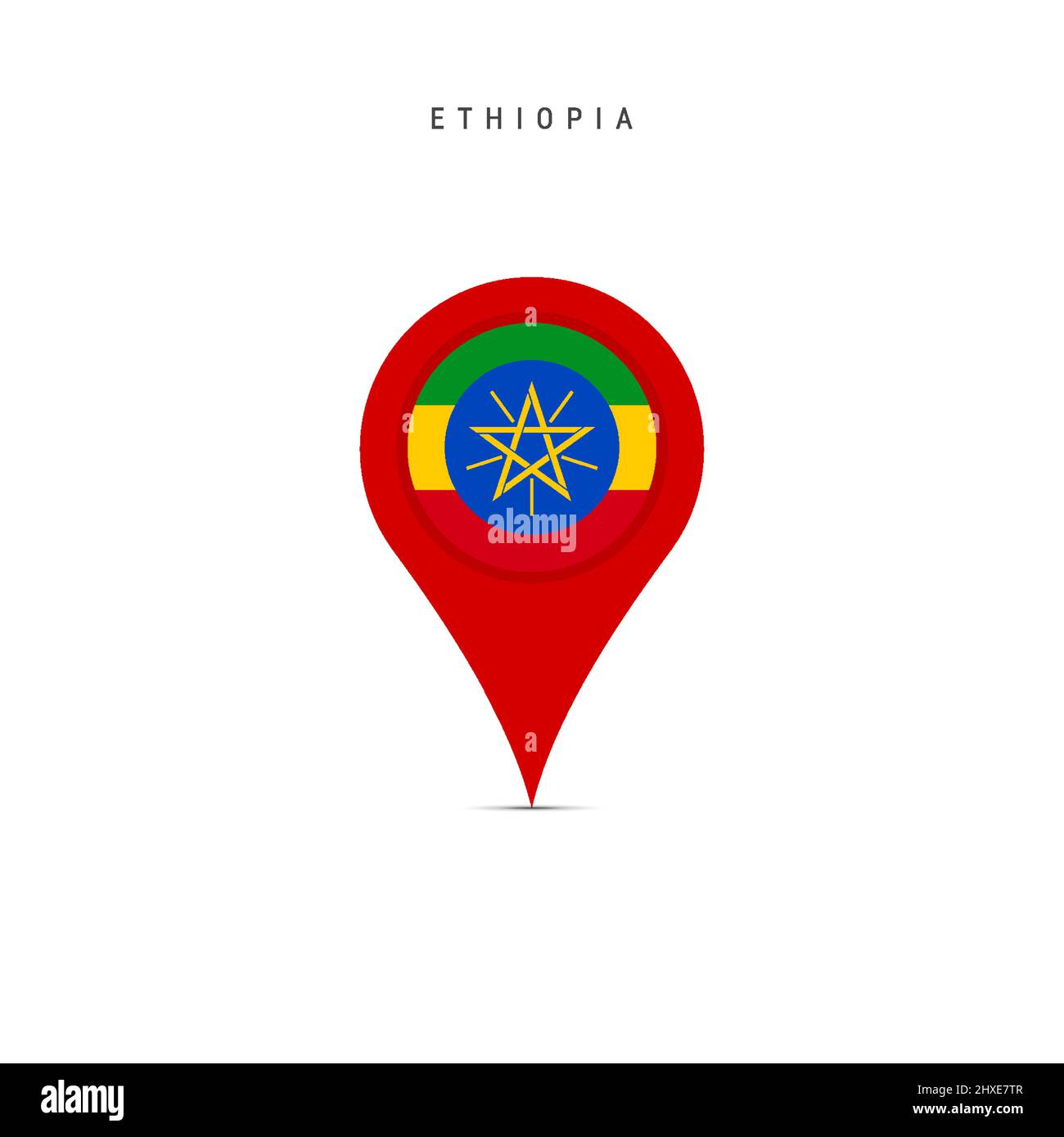 Teardrop map marker with flag of Ethiopia. Ethiopian flag inserted in the location map pin. Flat ...