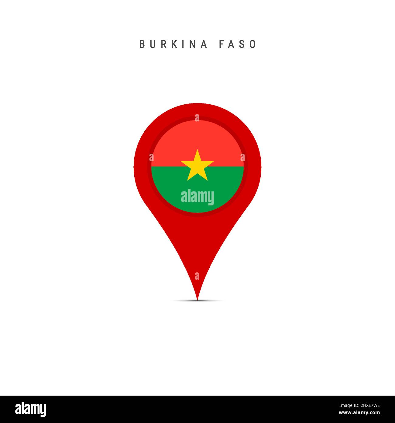 Teardrop map marker with flag of Burkina Faso. Upper Volta flag inserted in the location map pin ...