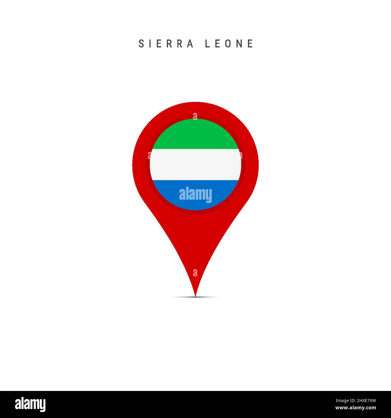 Teardrop map marker with flag of Sierra Leone. Salone flag inserted in the location map pin ...