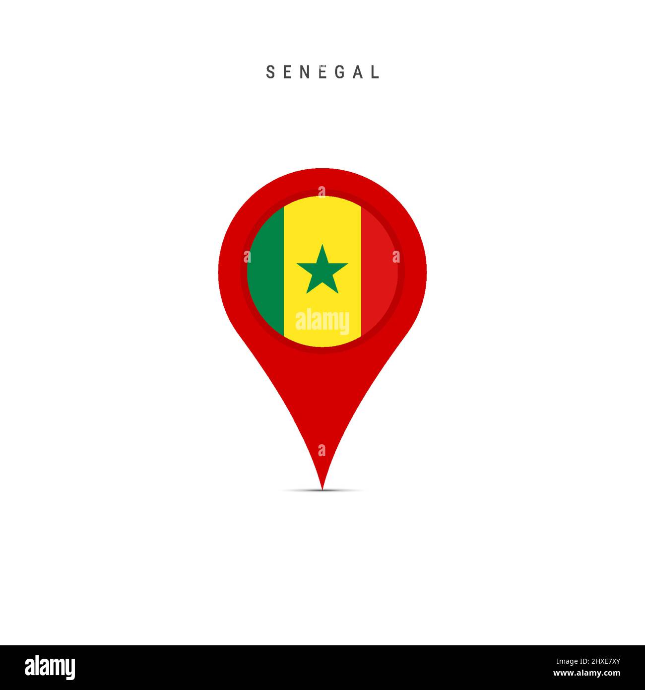 Teardrop map marker with flag of Senegal. Senegalese flag inserted in the location map pin. Flat ...