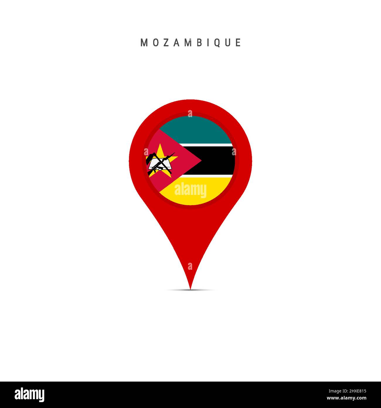 Teardrop map marker with flag of Mozambique. Mozambican flag inserted in the location map pin ...