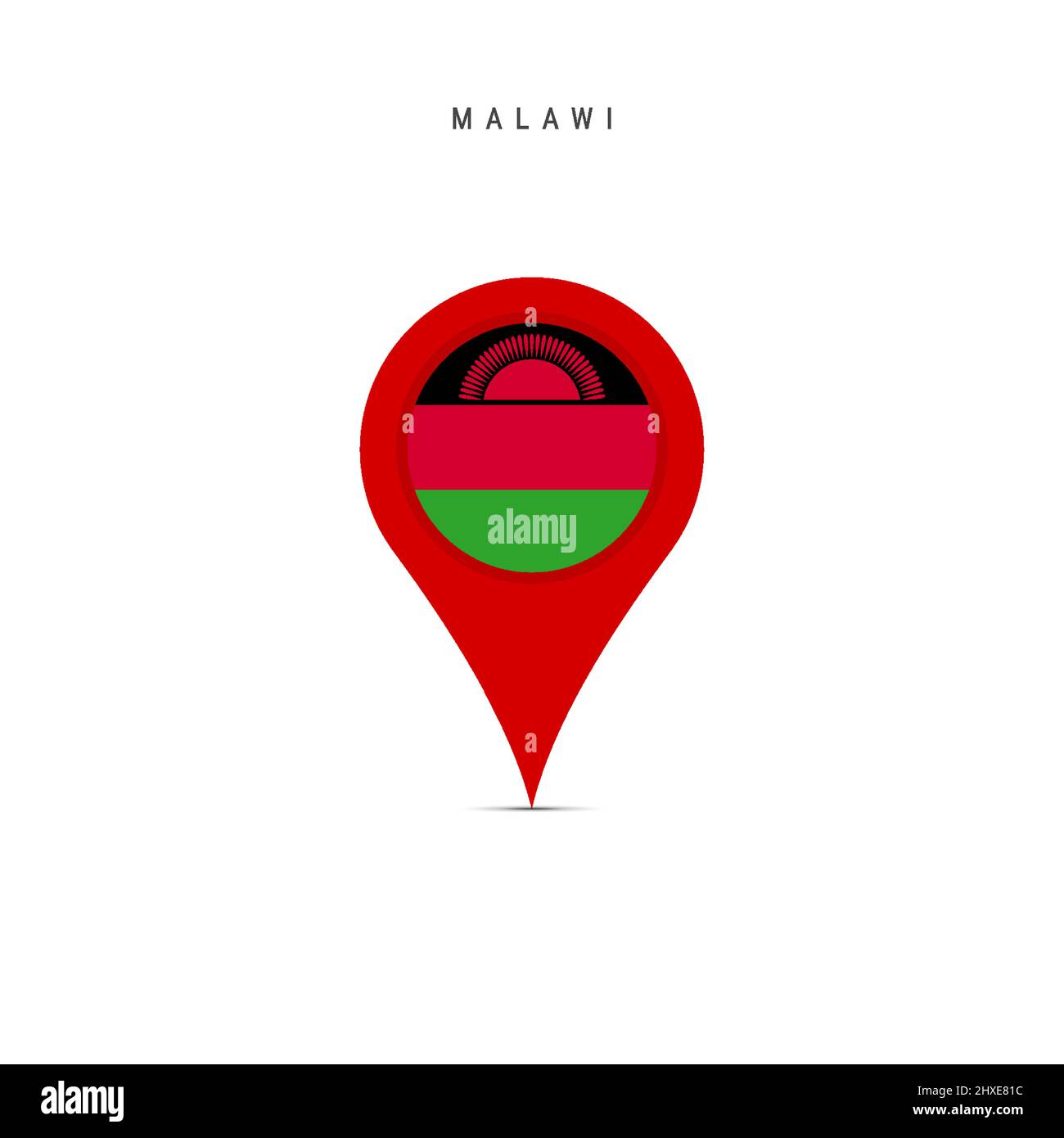 Teardrop map marker with flag of Malawi. Malawian flag inserted in the location map pin. Flat ...