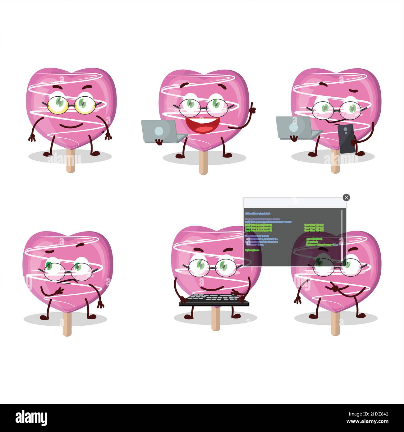 Pink lolipop love Programmer cute cartoon character with. Vector ...