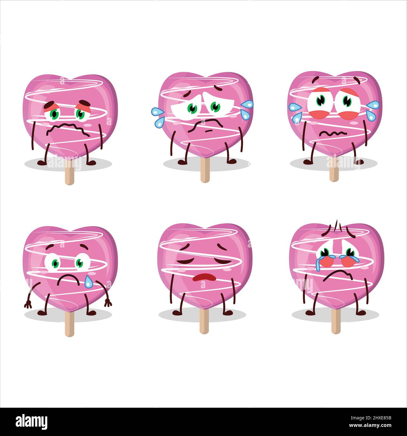Pink lolipop love cartoon character with sad expression. Vector ...