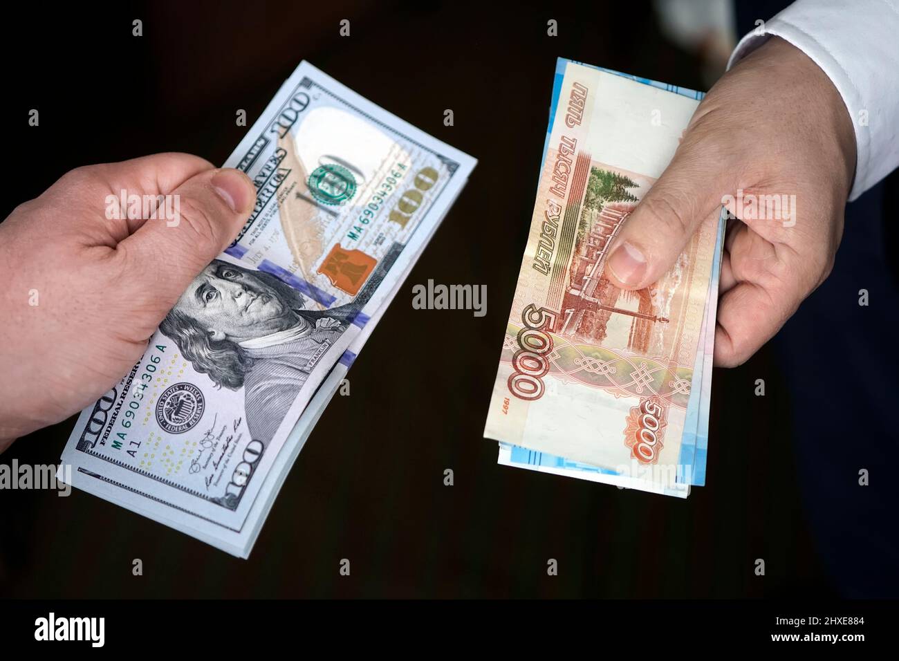 dollars and rubles. concept of currency exchange. Economic crisis ...