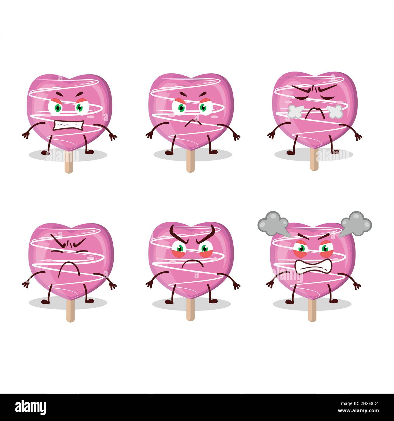 Pink lolipop love cartoon character with various angry expressions ...
