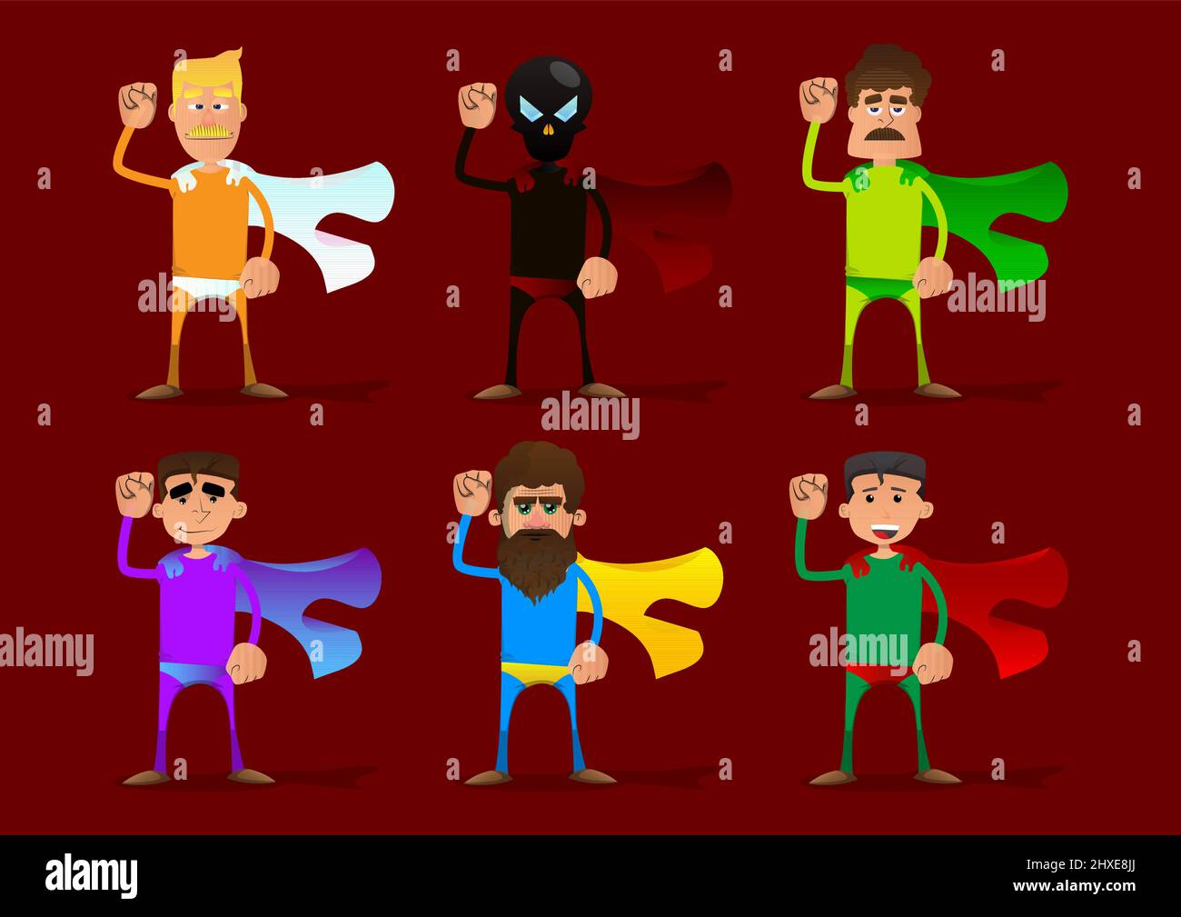 Funny cartoon man dressed as a superhero making power to the people ...