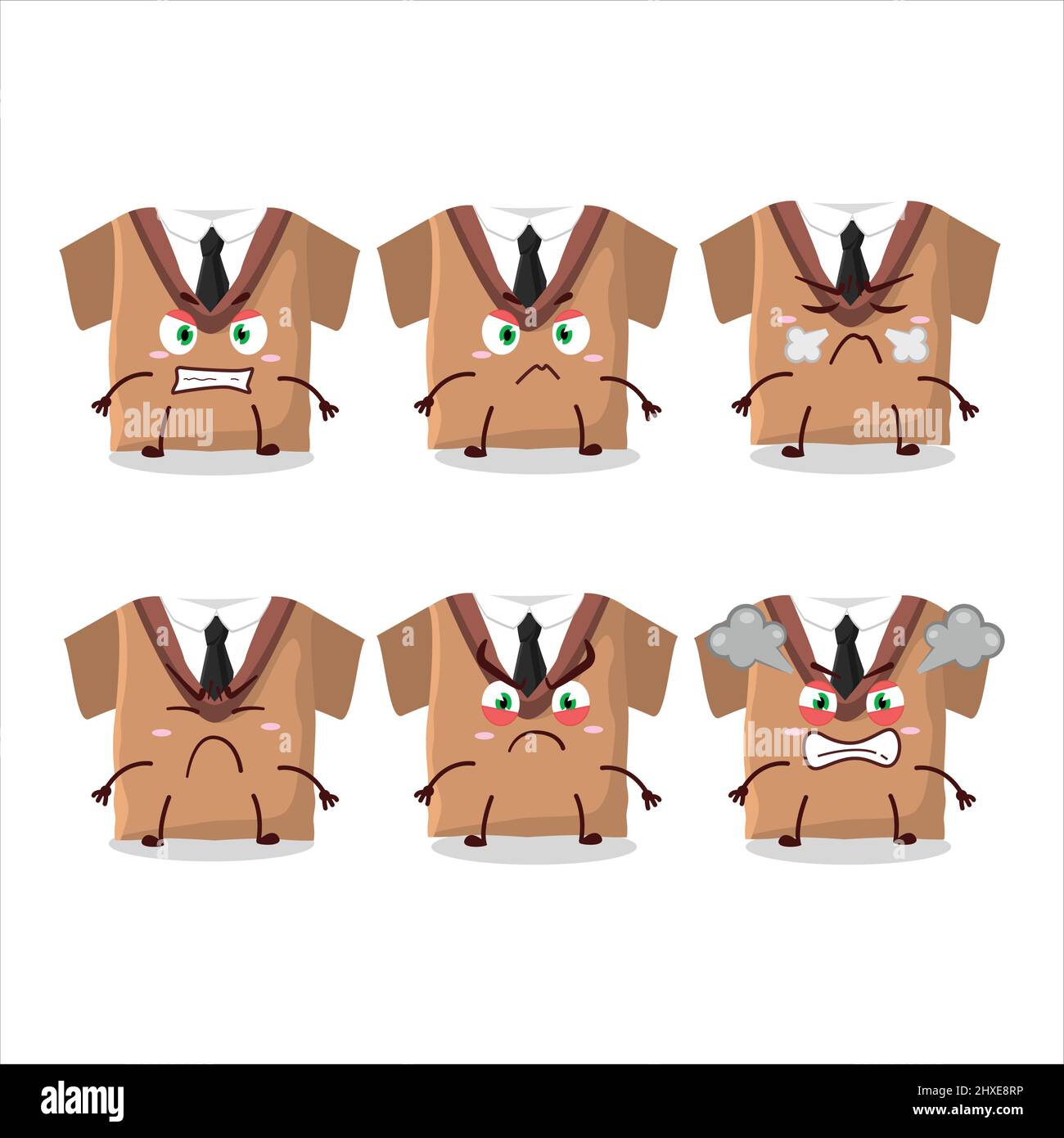 School uniform brown cartoon character with various angry expressions ...