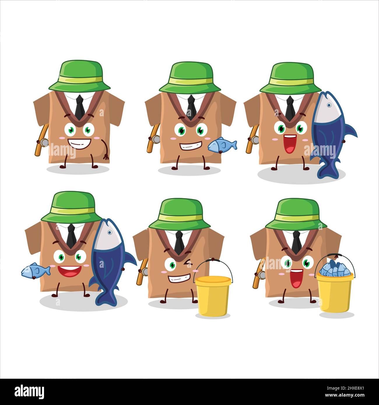 A fisherman school uniform brown cartoon picture catch a big fish ...