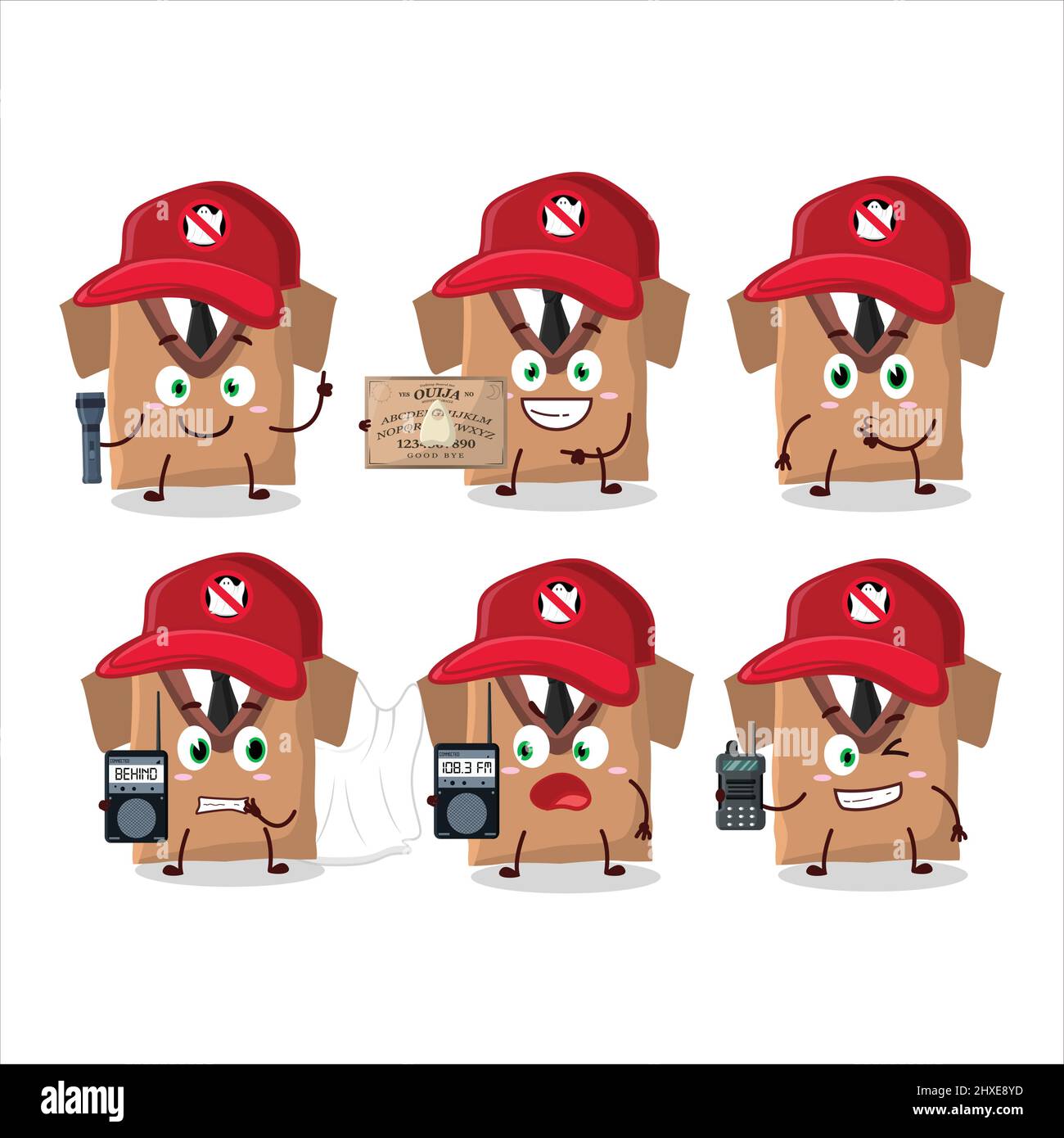 Ghost hunter cartoon school uniform brown character using camera ...