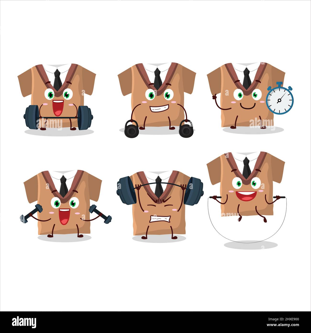 A healthy school uniform brown cartoon style trying some tools on ...