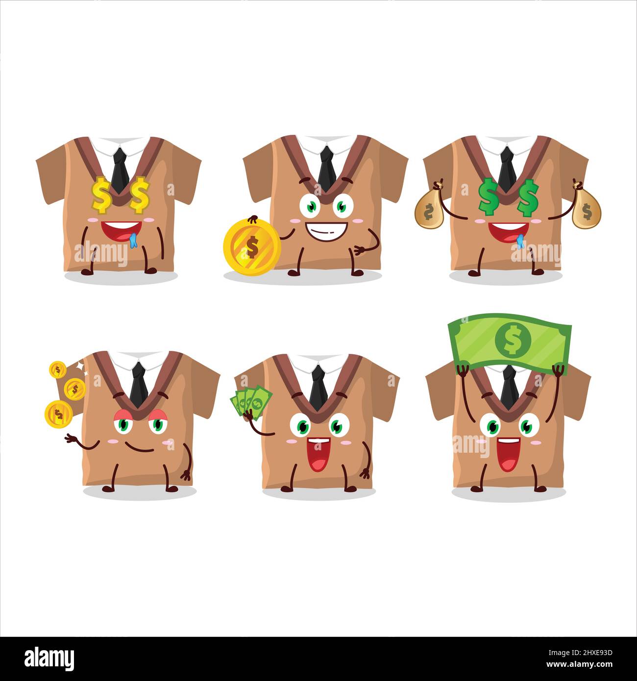 School uniform brown cartoon character with cute emoticon bring money ...
