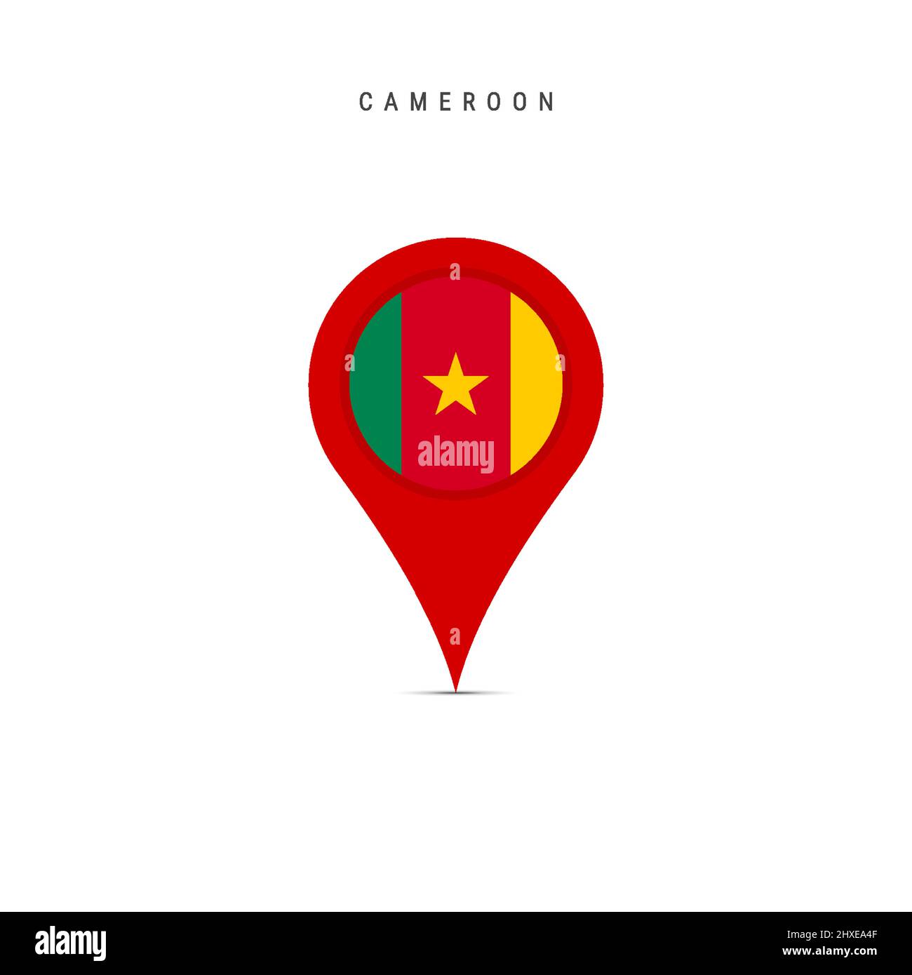 Teardrop map marker with flag of Cameroon. Cameroonian flag inserted in the location map pin ...