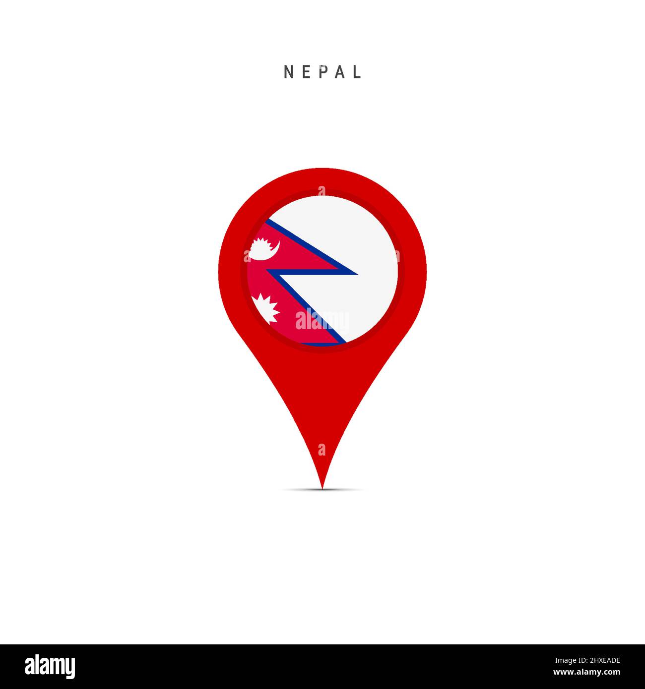 Teardrop map marker with flag of Nepal. Nepali flag inserted in the location map pin. Flat ...