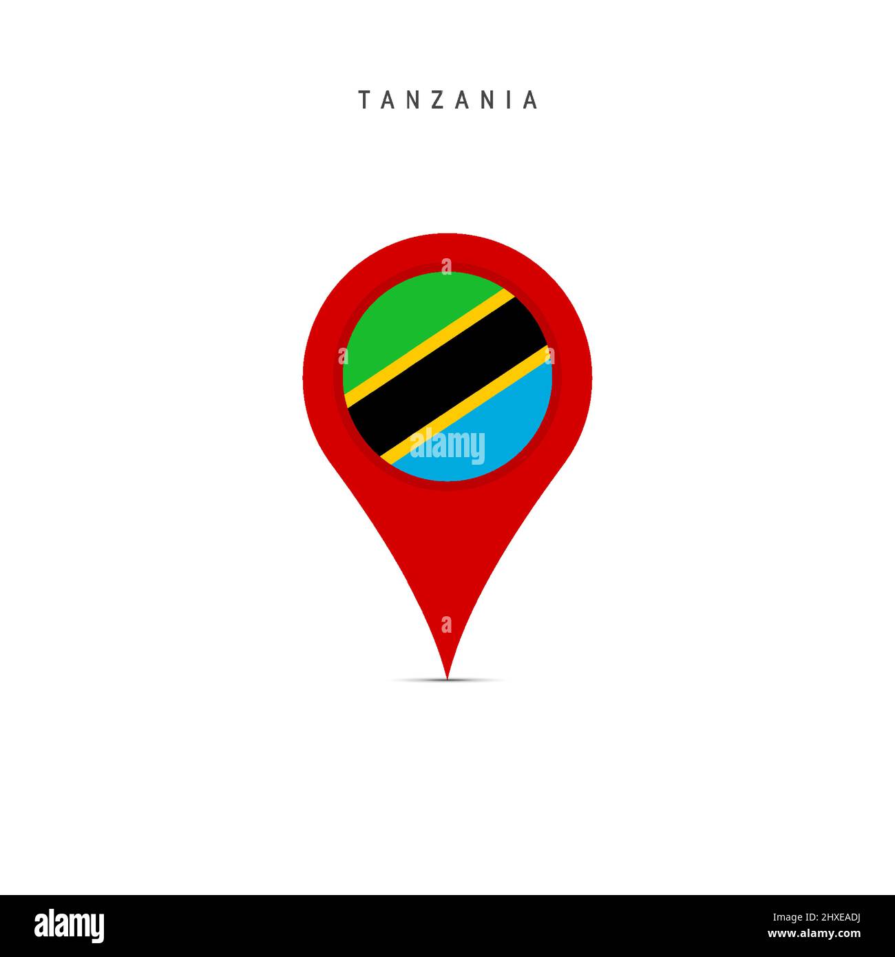 Teardrop map marker with flag of Tanzania. Tanzanian flag inserted in the location map pin. Flat ...