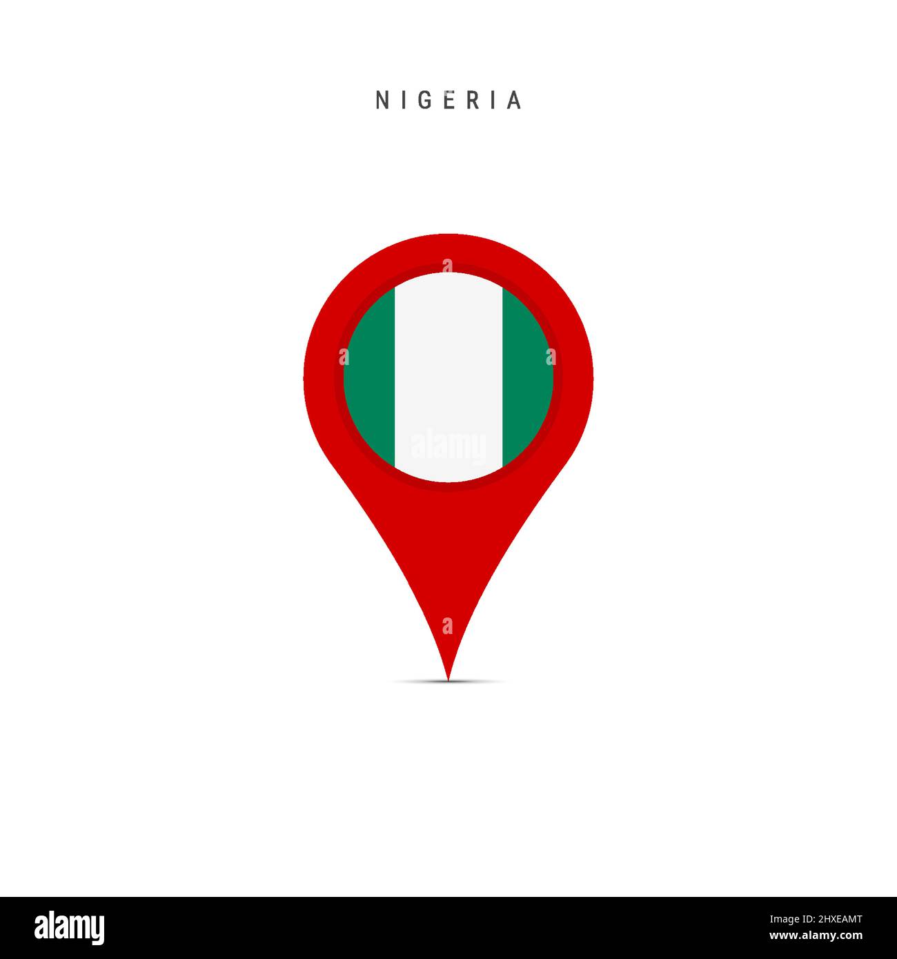 Teardrop map marker with flag of Nigeria. Nigerian flag inserted in the location map pin. Flat ...