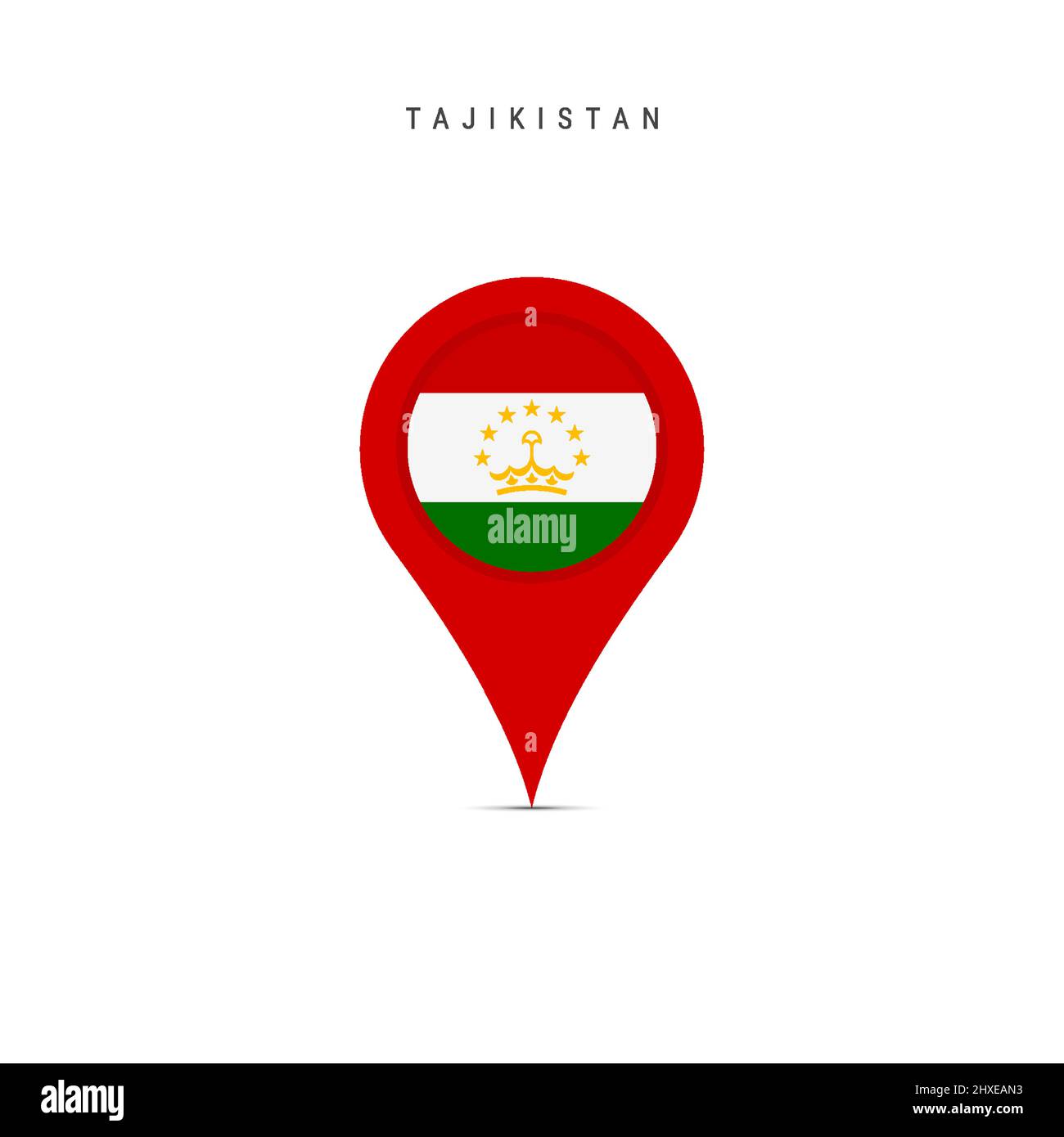 Teardrop map marker with flag of Tajikistan. Tajik flag inserted in the location map pin. Flat ...