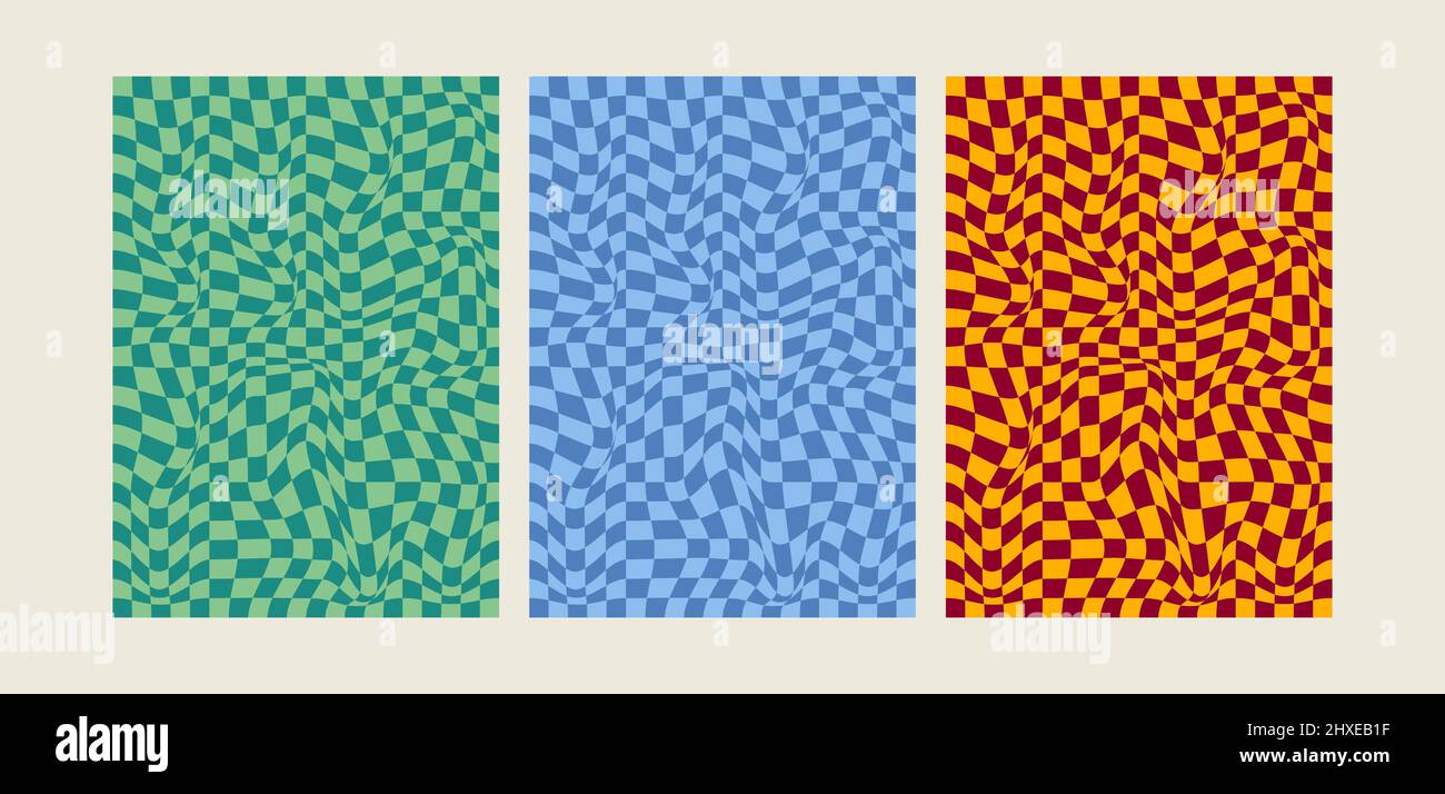 Checkered background with distorted squares. Abstract banner with ...