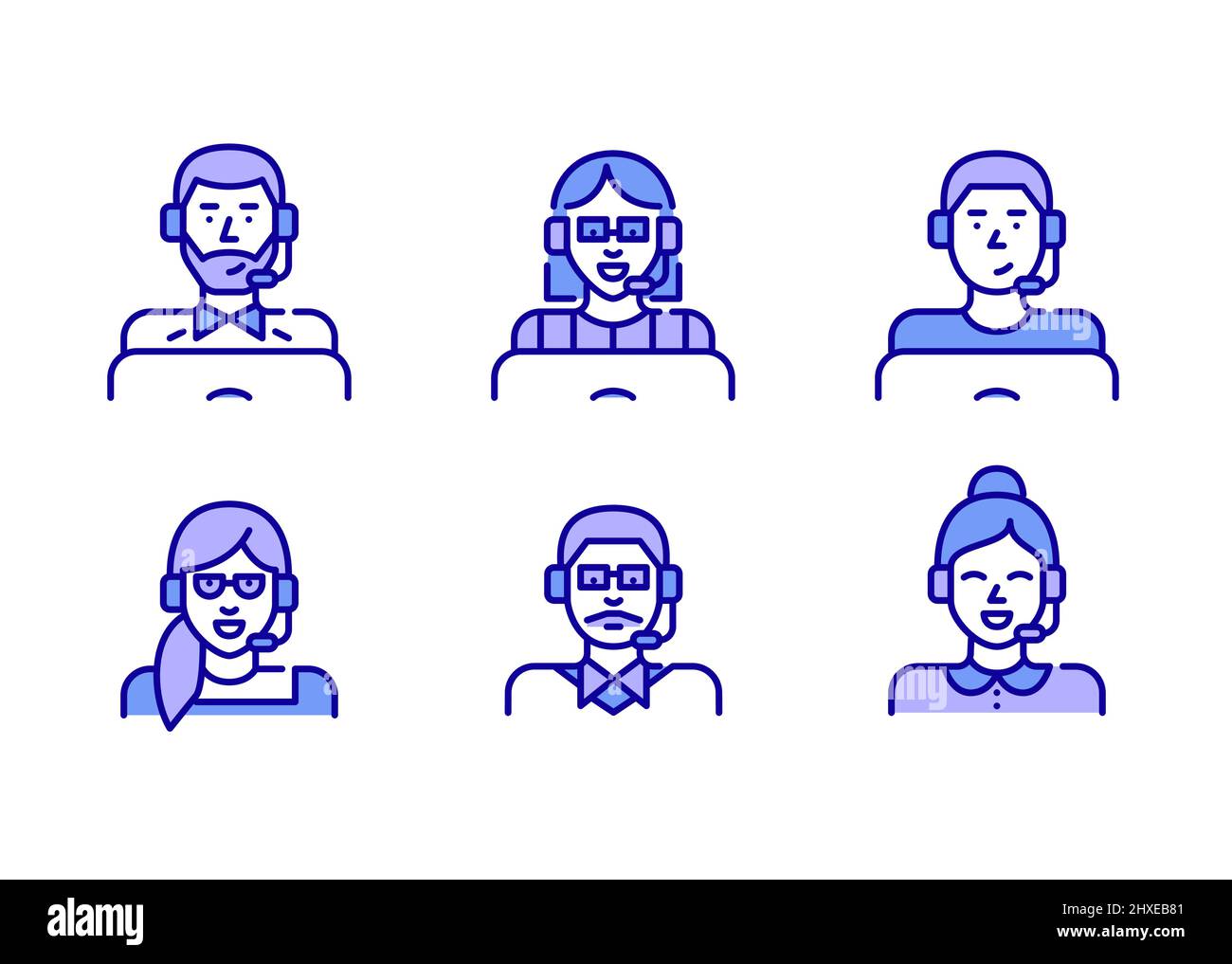 Customer service agents diversity icons set. Men and women wearing a ...
