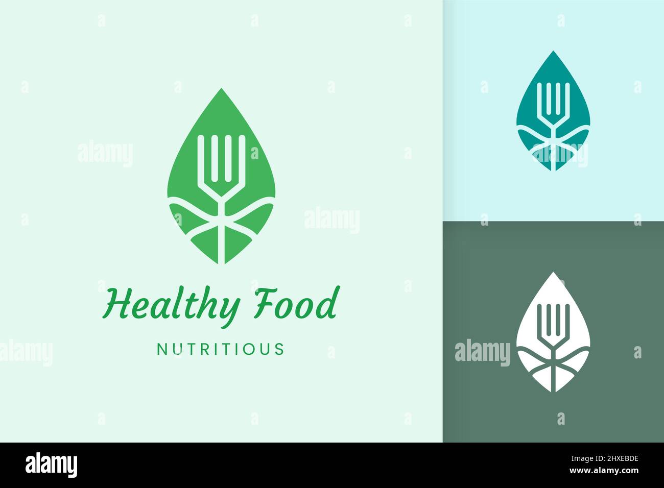 healthy food logo with fork and leaf shape Stock Vector Image & Art - Alamy