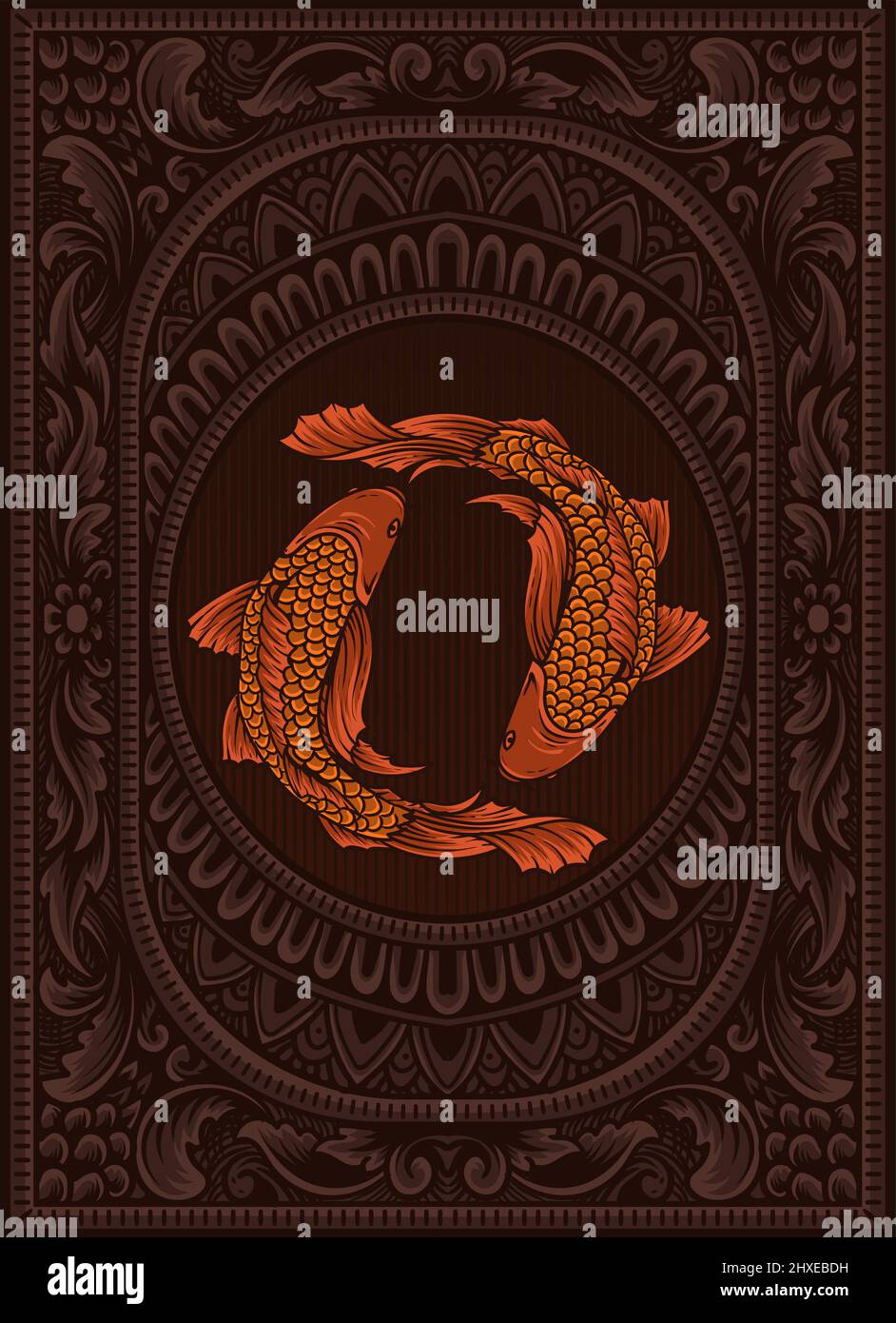 Koi fish engraving hi-res stock photography and images - Alamy