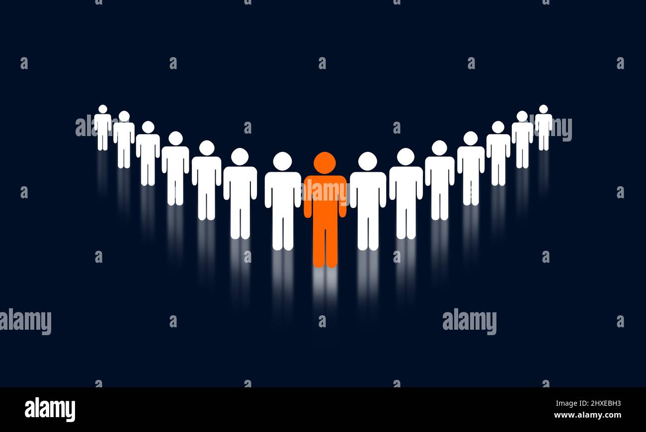 Unique Man leading the Crowd of identic people. Business Teamwork and ...