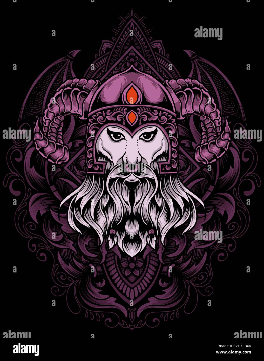 illustration viking head with vintage engraving ornament Stock Vector ...