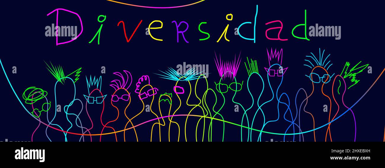 Connect Colorful People with Diversity Word in Spanish . Silhouettes of ...
