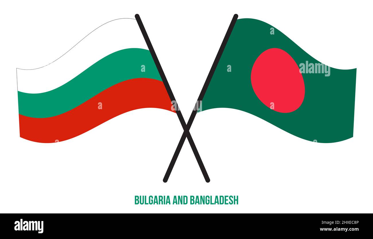 Bulgaria and Bangladesh Flags Crossed And Waving Flat Style. Official ...
