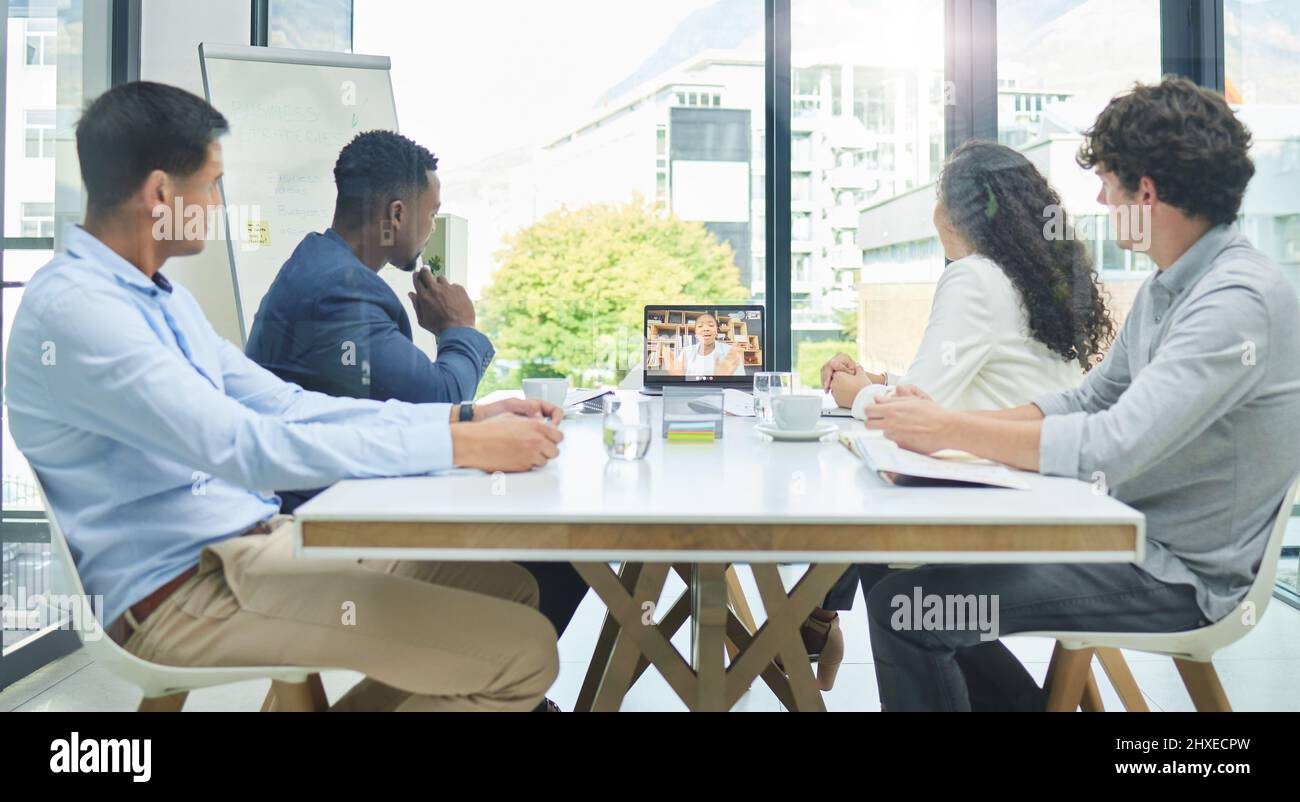 Thank you for joining us. Shot of a team of staff having a virtual ...