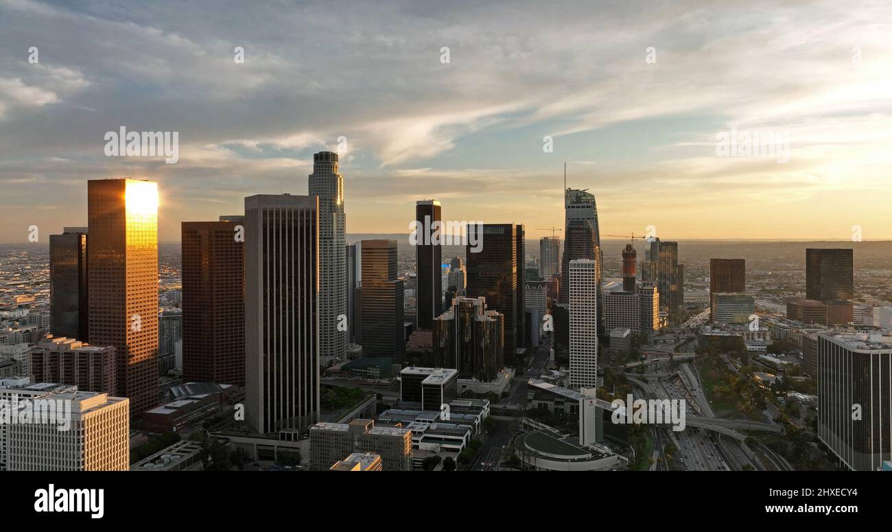 Los angeles aerial view, flying with drone. Aerial drone shot flying on ...