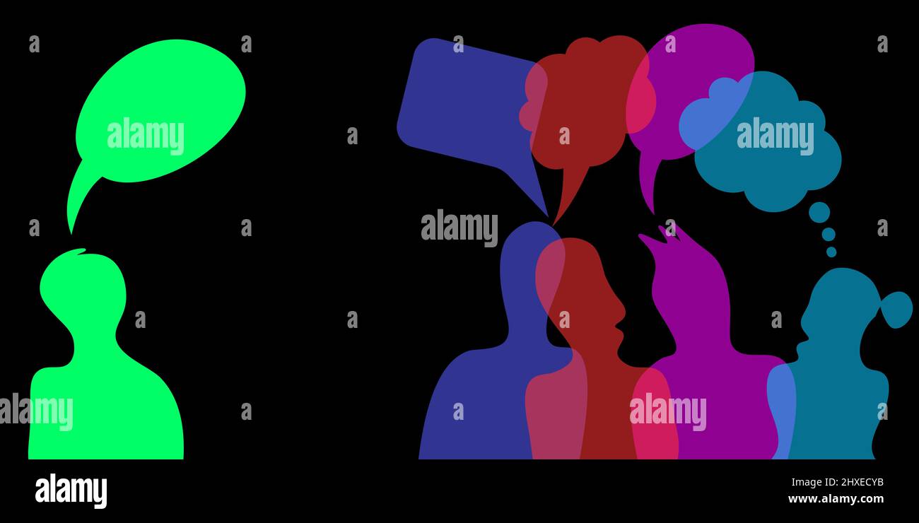 Crowd and individual Communication Concept. Colorful people silhouettes ...
