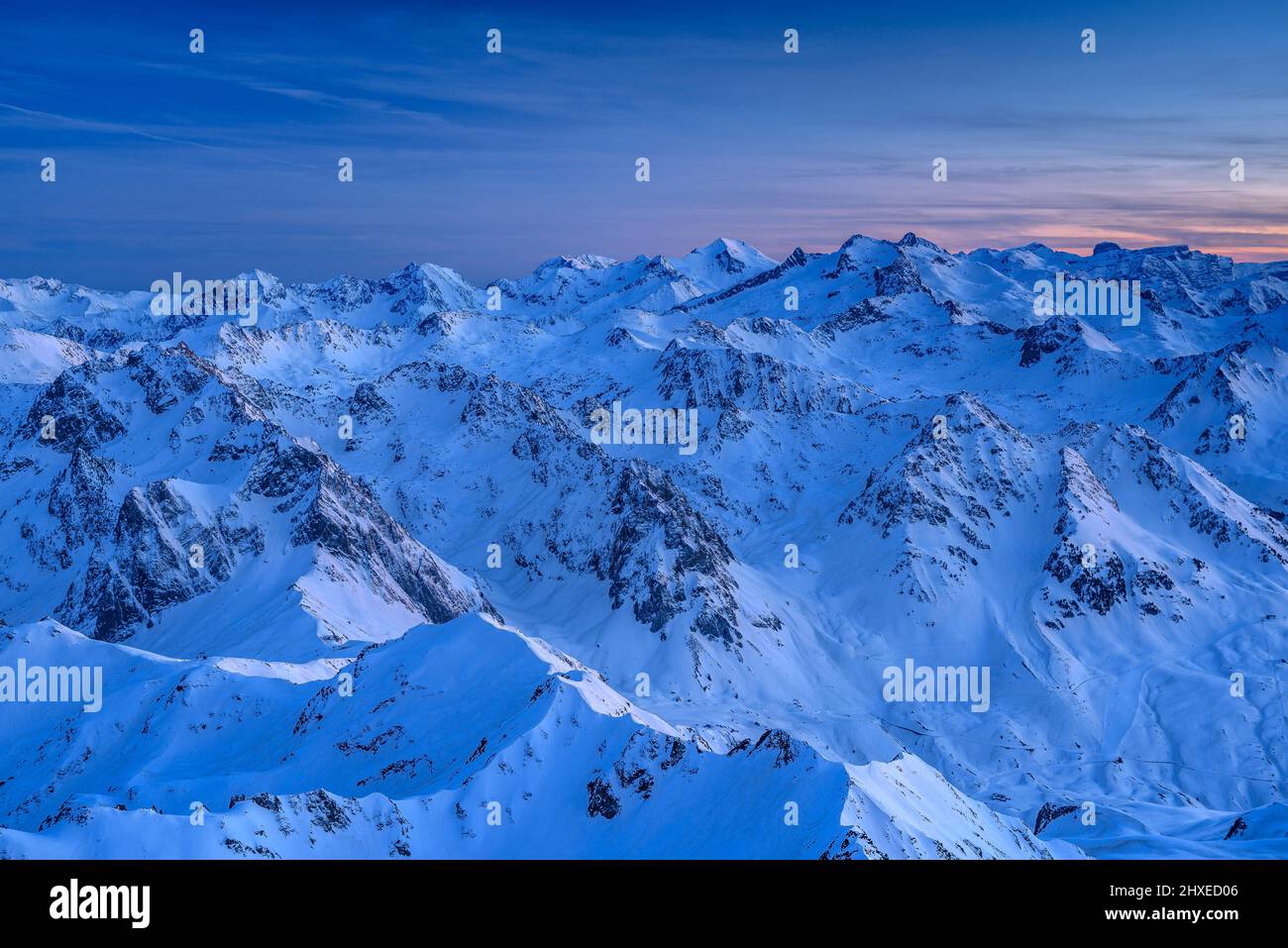 Winter sunset from the Pic du Midi de Bigorre observatory (Pyrenees ...