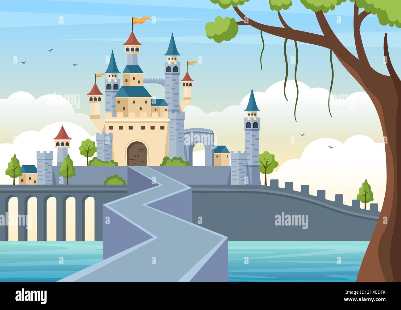 Castle with Prince and Queen Cartoon Illustration Stock Vector Image ...