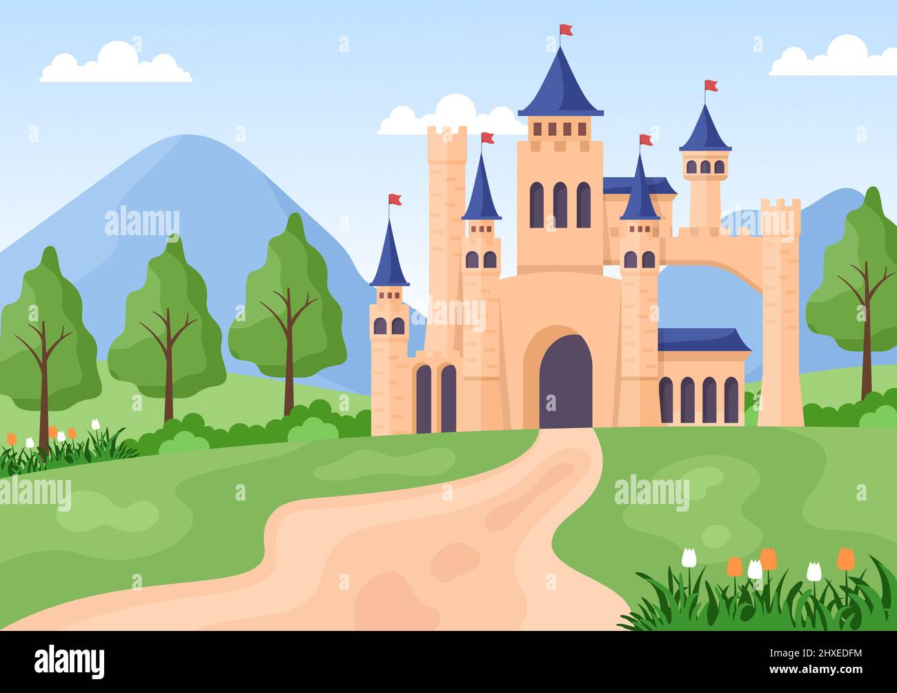 Castle with Prince and Queen Cartoon Illustration Stock Vector Image ...