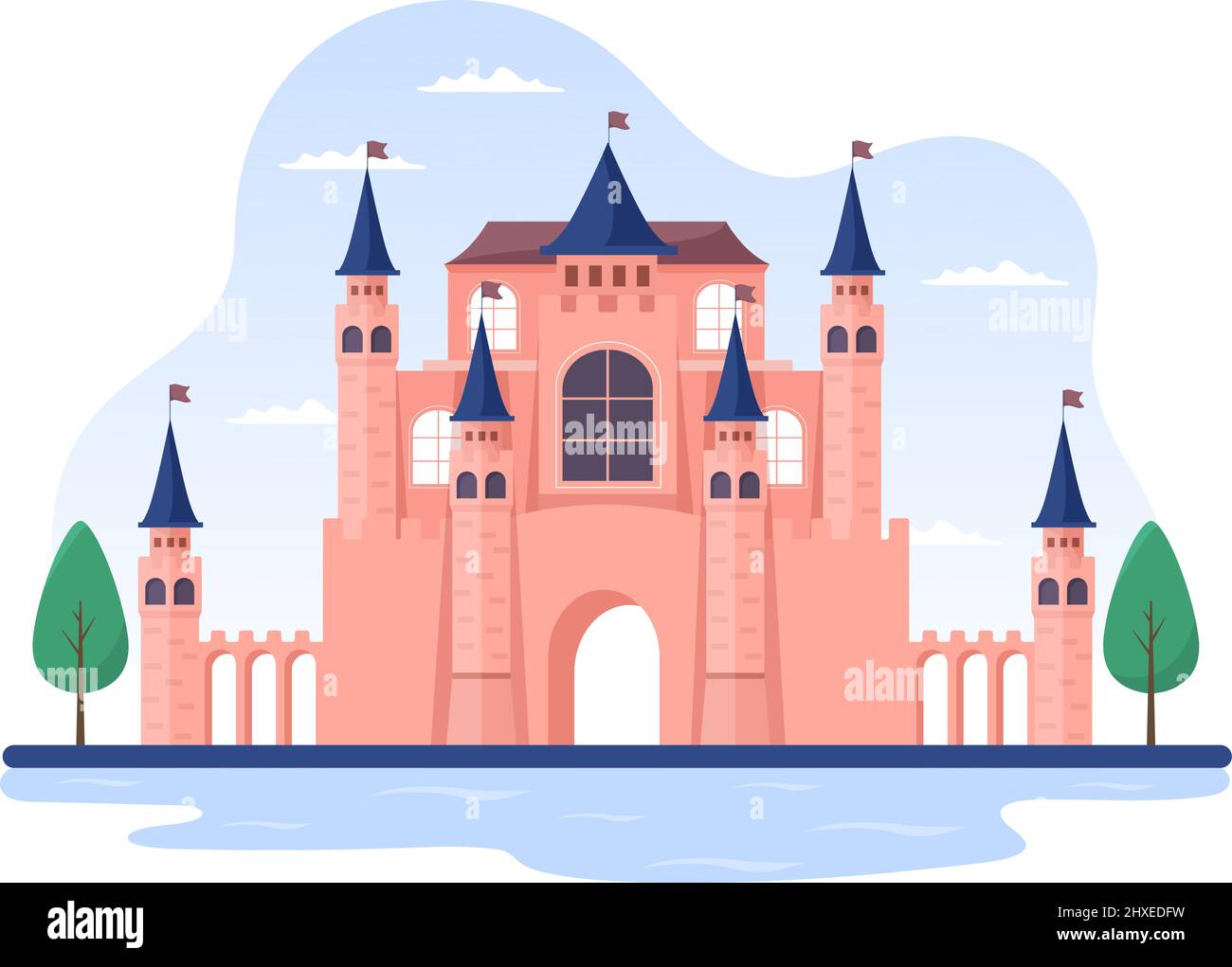 Castle with Prince and Queen Cartoon Illustration Stock Vector Image ...