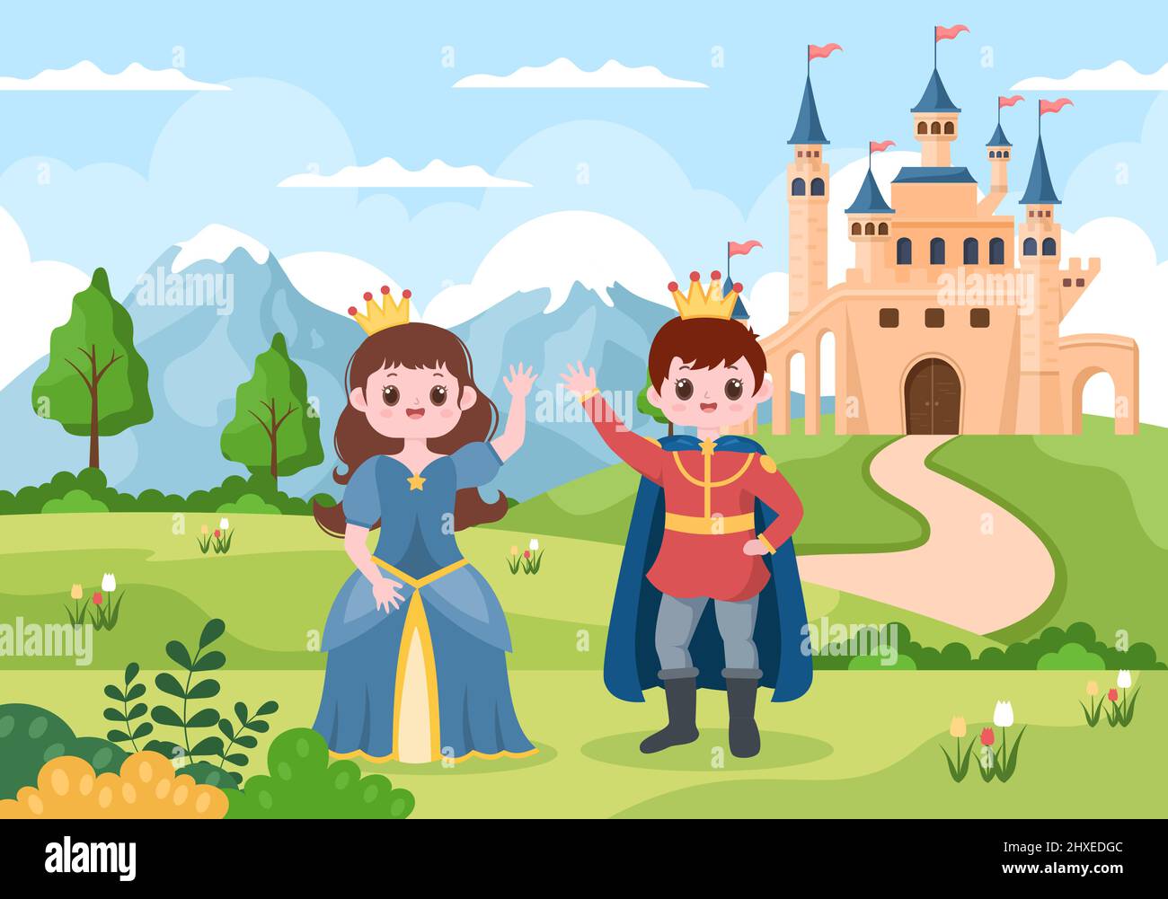 Castle with Prince and Queen Cartoon Illustration Stock Vector Image ...
