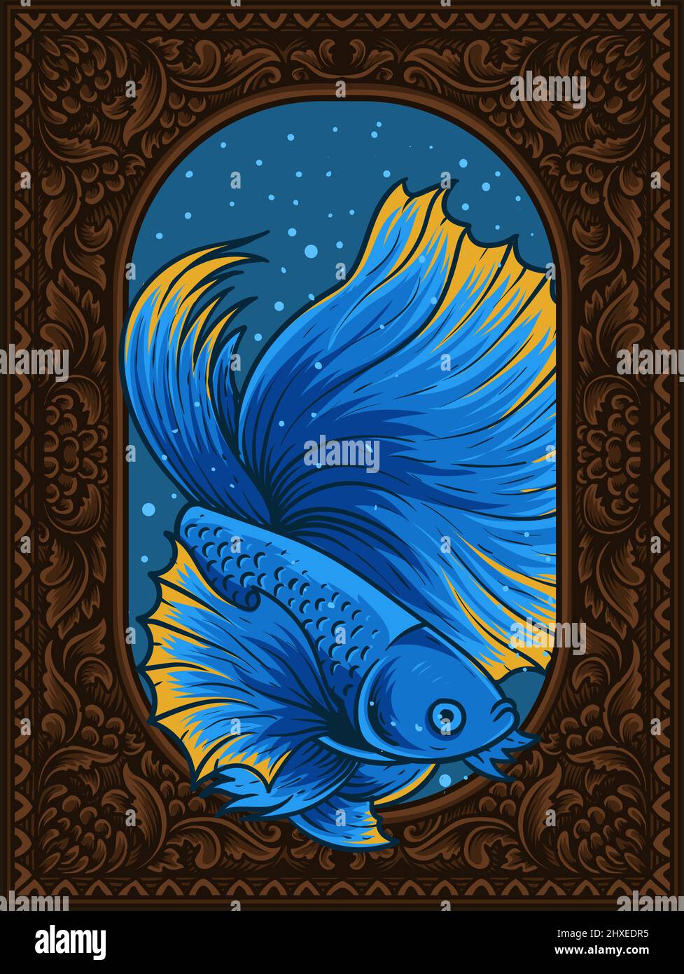 illustration beautiful betta fish on vintage aquarium frame Stock ...