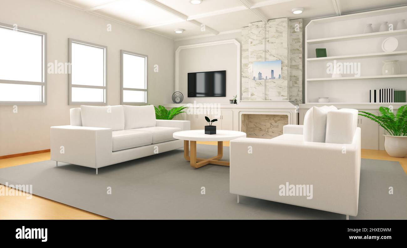 Living room interior in cosy style with sofa and lamp Stock Photo - Alamy