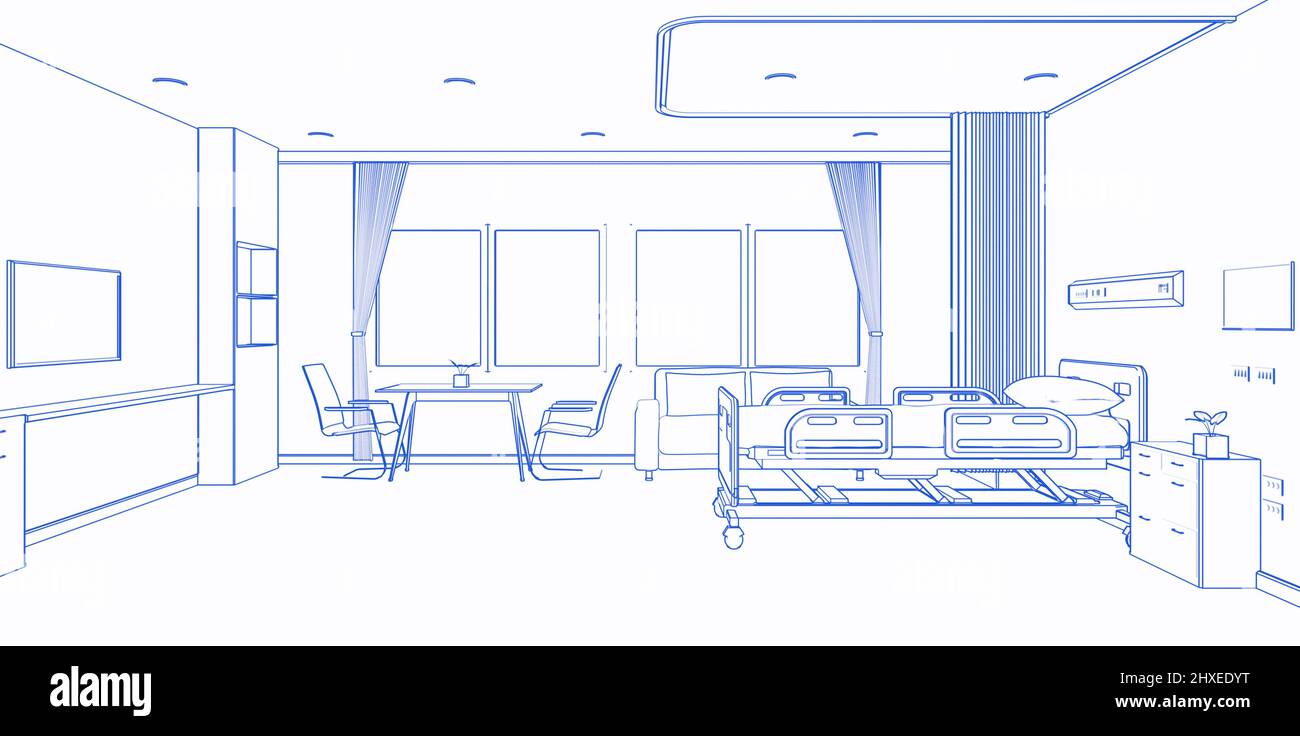 Hospital Room Interior Sketch