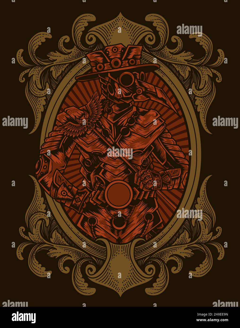 illustration plague doctor robotic style with vintage engraving ...