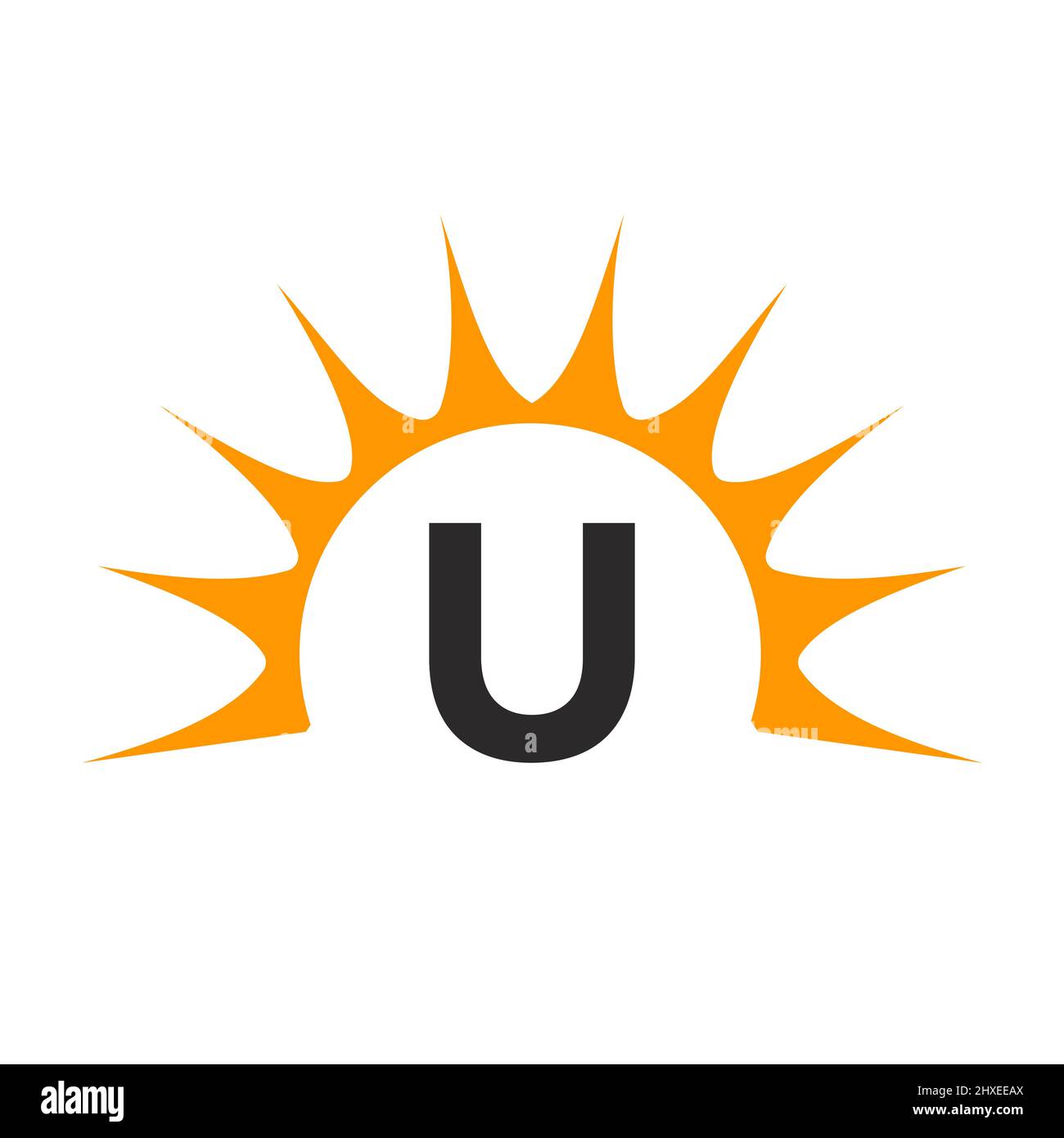 Sun Logo On Letter U Concept. Sun Icon Vector Design With U Letter ...