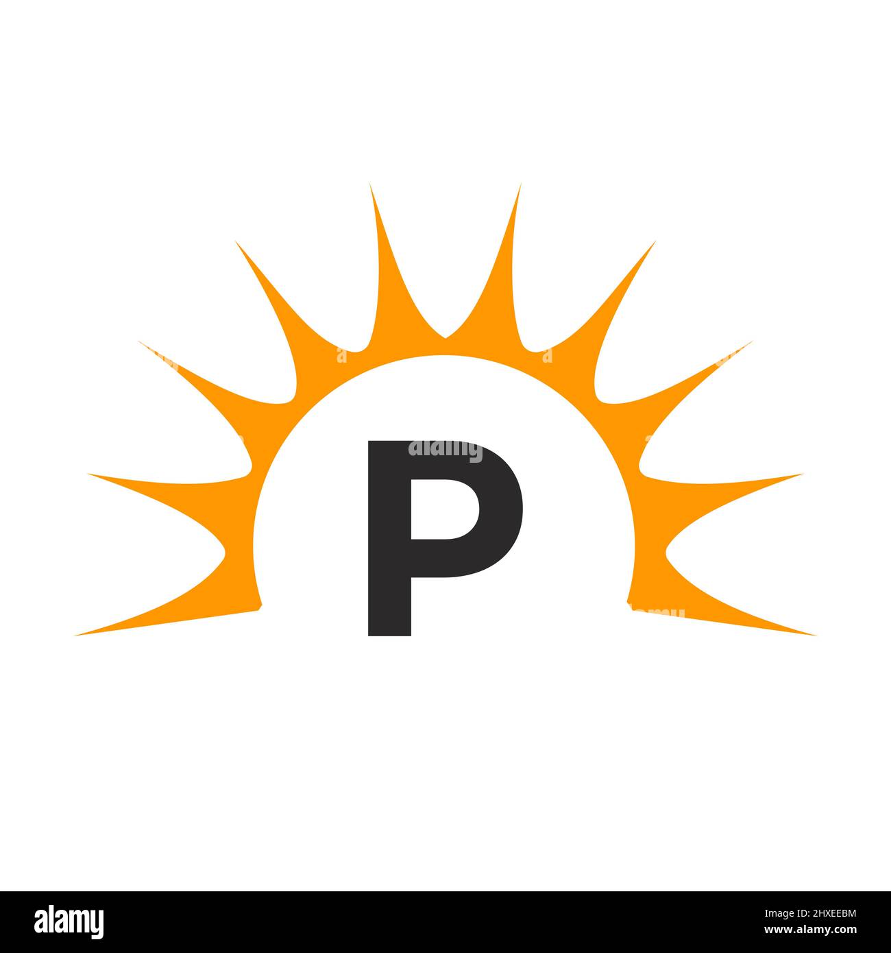 Sun Logo On Letter P Concept. Sun Icon Vector Design With P Letter ...