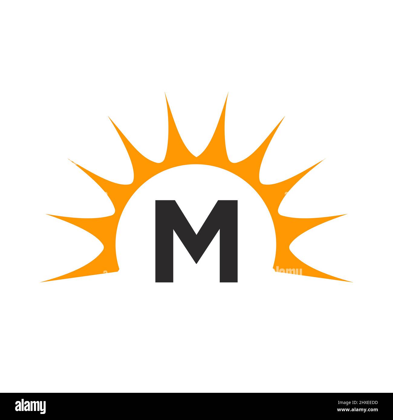 Sun Logo On Letter M Concept. Sun Icon Vector Design With M Letter ...