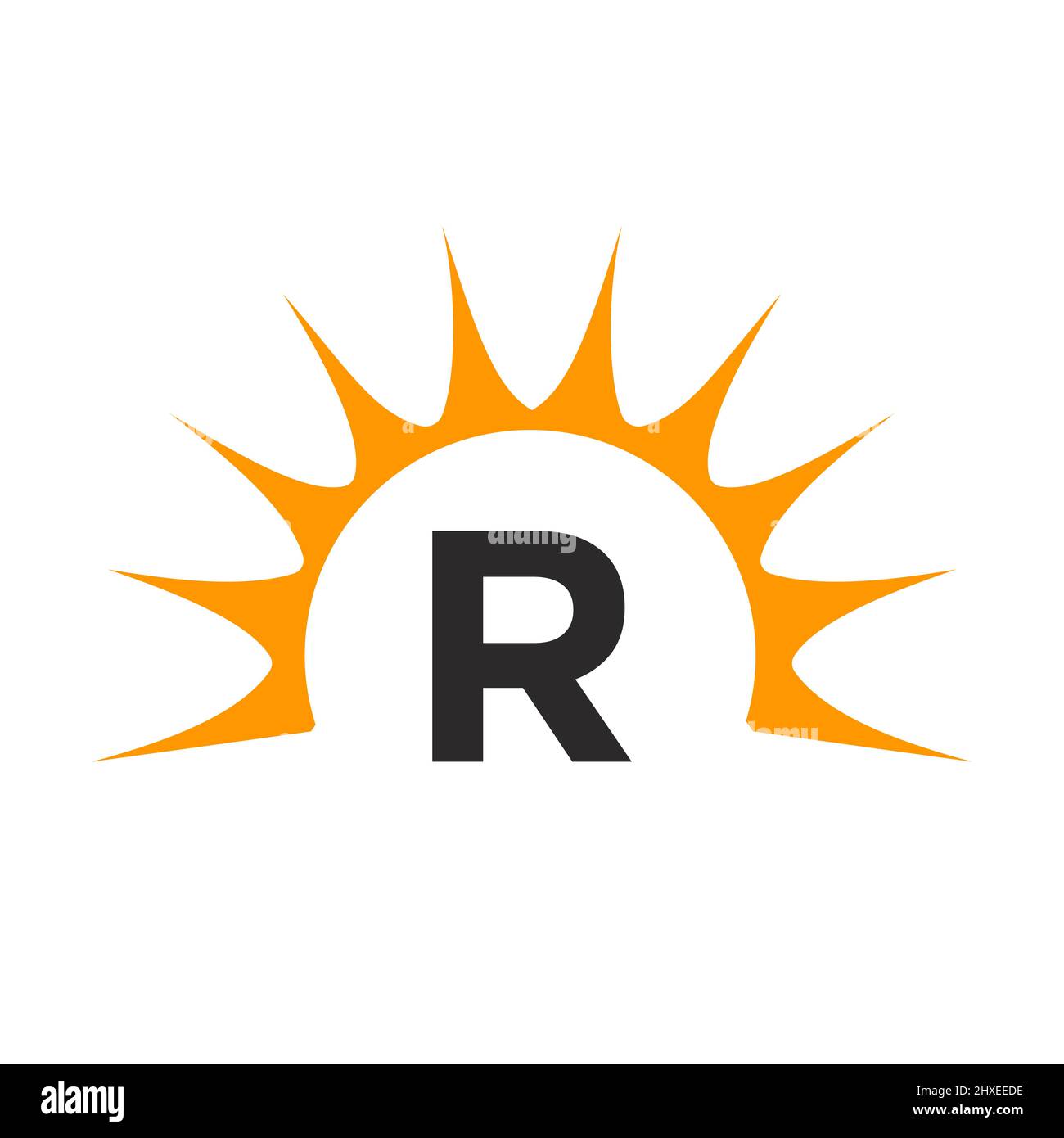 Sun Logo On Letter R Concept. Sun Icon Vector Design With R Letter ...