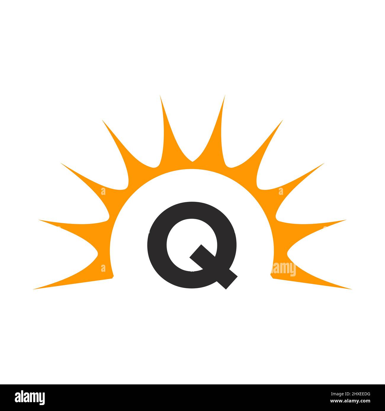 Sun Logo On Letter Q Concept. Sun Icon Vector Design With Q Letter ...