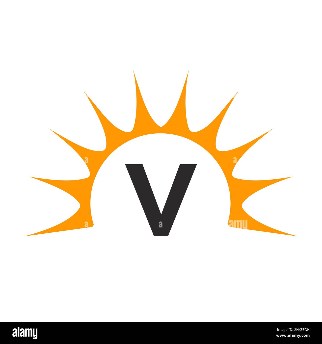 Sun Logo On Letter V Concept. Sun Icon Vector Design With V Letter ...