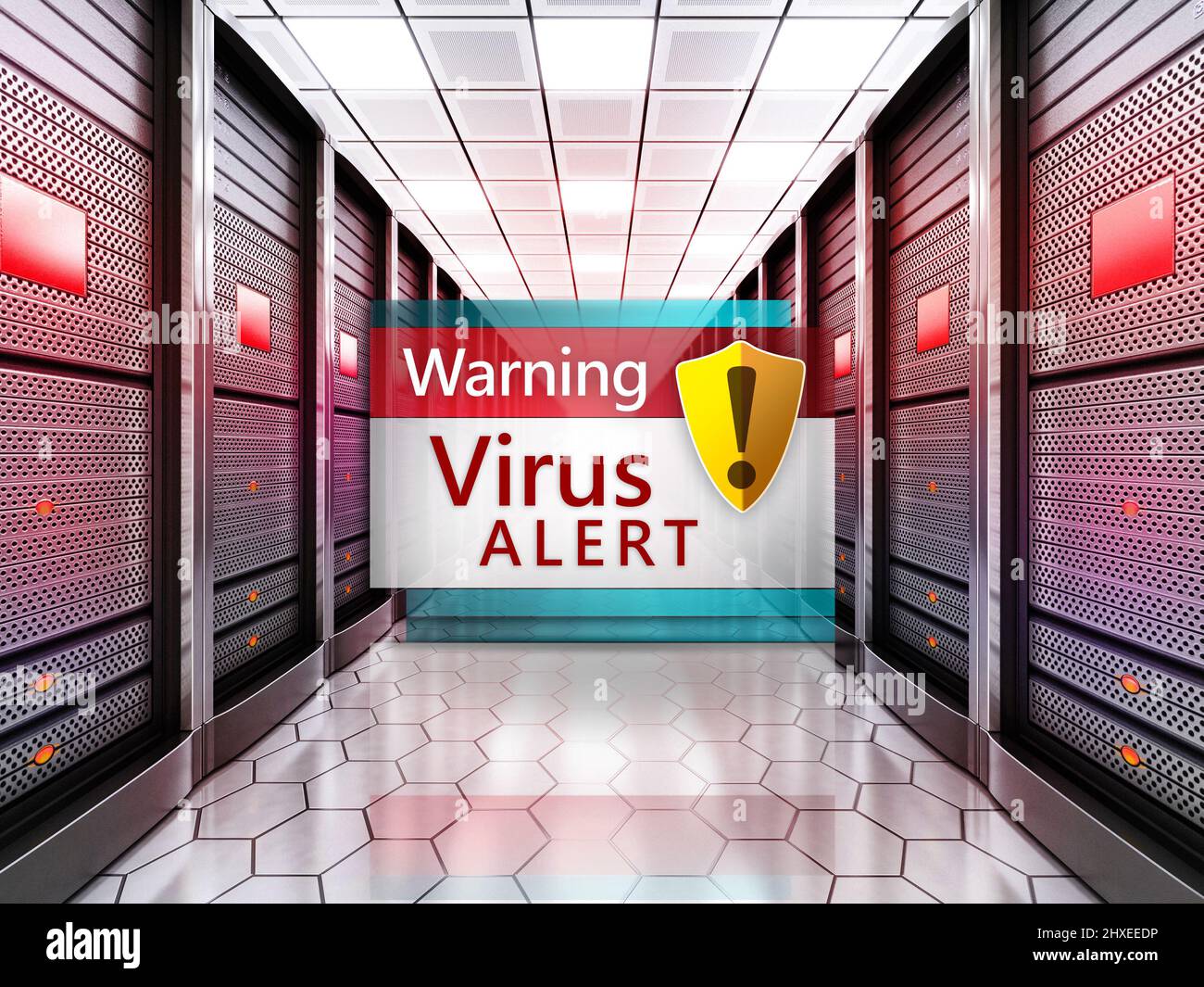 Virus Alert Message Pop Up Window Among Network Servers In A Row 3d