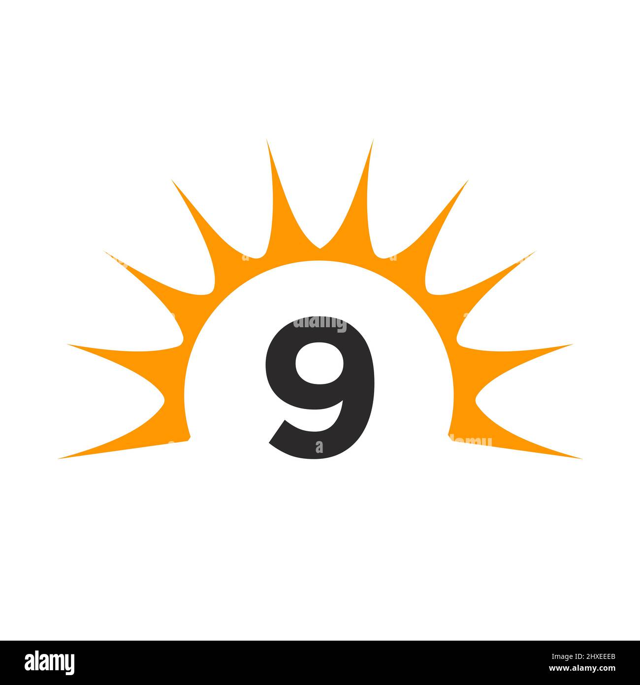 Sun Logo On Letter 9 Concept. Sun Icon Vector Design With 9 Letter ...