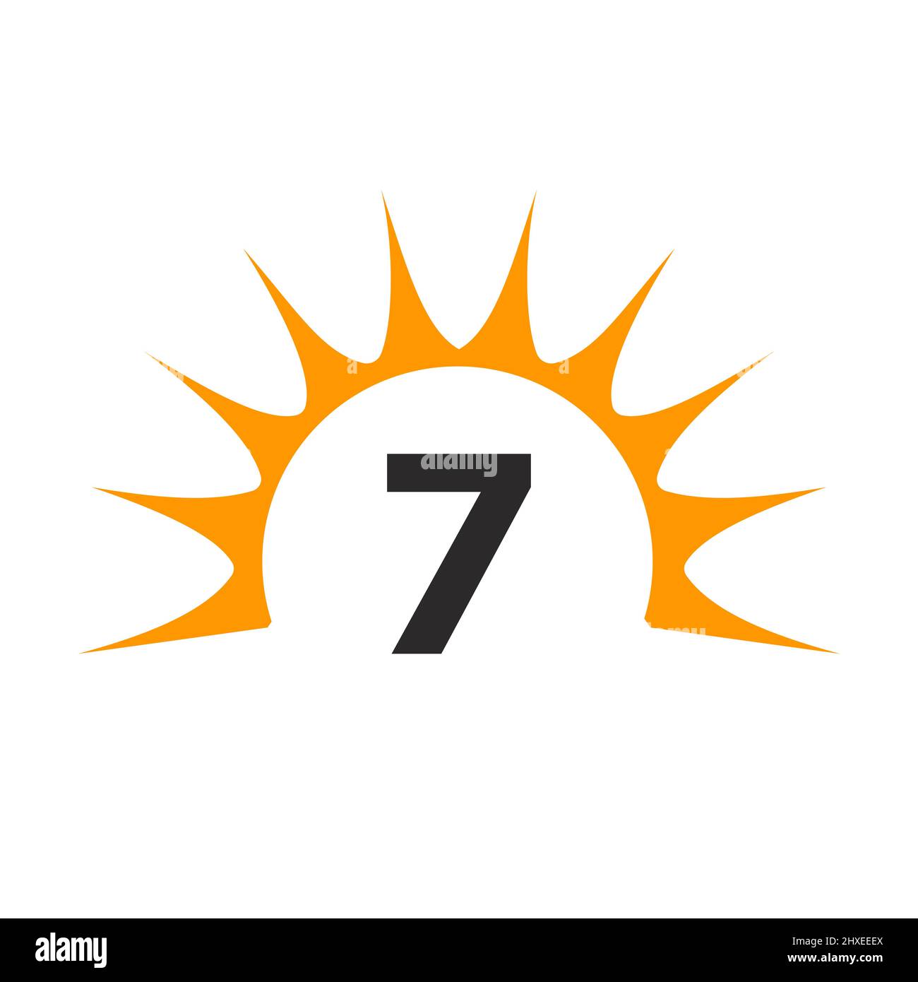 Sun Logo On Letter 7 Concept. Sun Icon Vector Design With 7 Letter ...